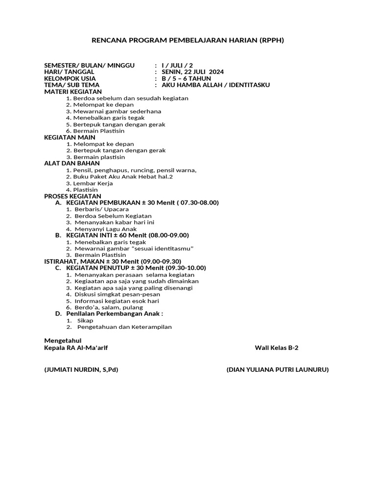 RPPH Sub Tema Identitasku | PDF