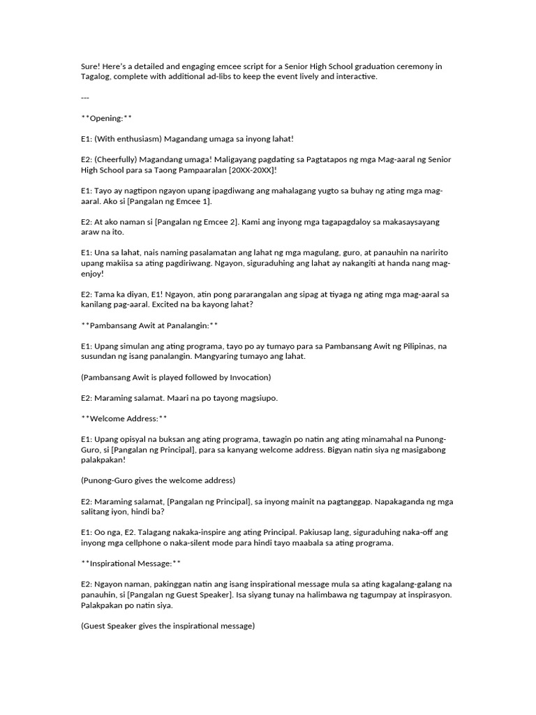 SENIOR GRADUATION 2 EMCEES Tagalog | PDF