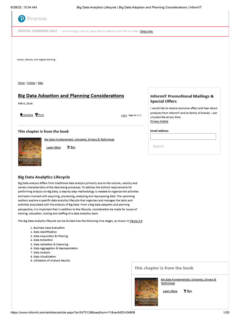 Big Data Analytics Lifecycle - Big Data Adoption and Planning Considerations - InformIT | PDF