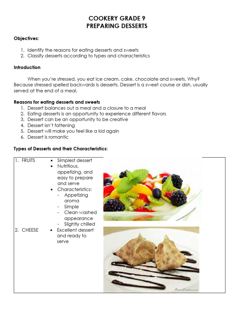 COOKERY GRADE 9 Preparing Desserts | PDF