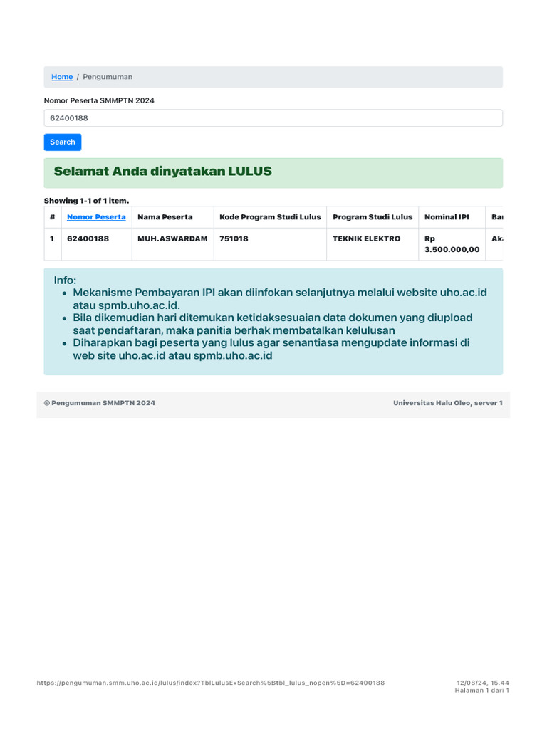 Pengumuman UHO 2 | PDF