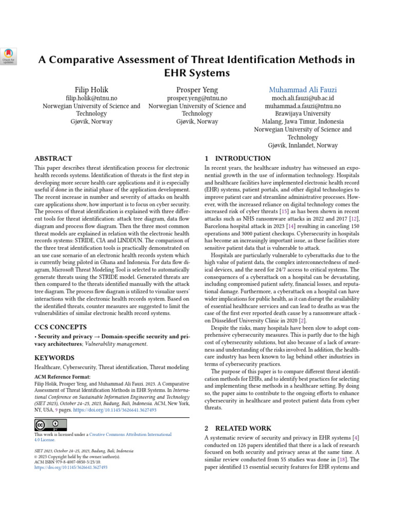 A Comparative Assessment of Threat Identification Methods in EHR ...