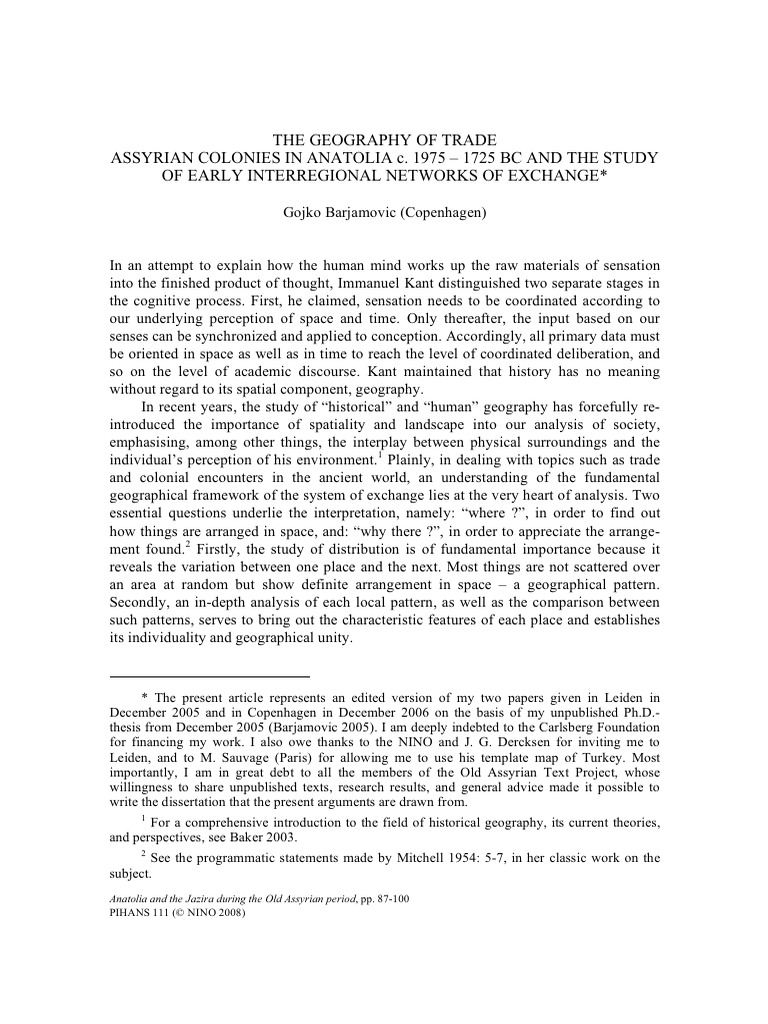 Art. - 'The Geography of Trade Assyrian Colonies in Anatolia C. 1975 ...