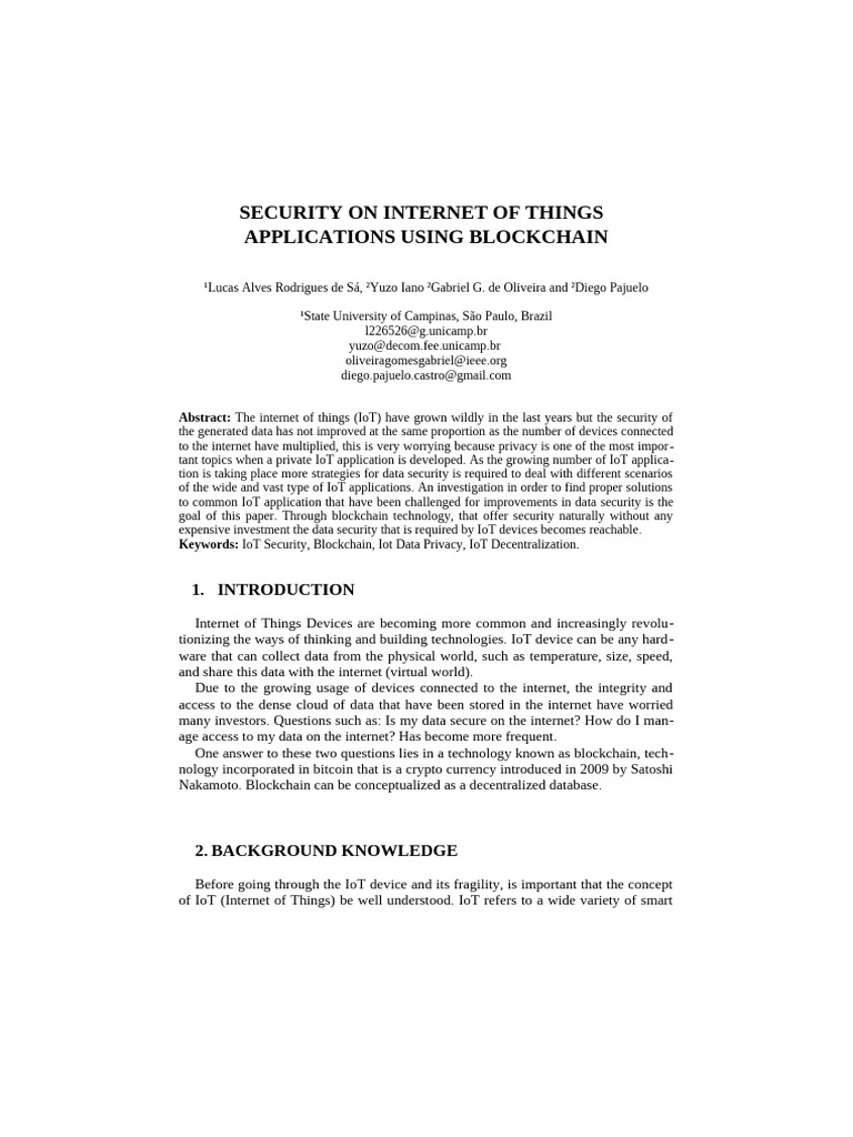 Security On Internet of Things Applications Using Blockchain | PDF