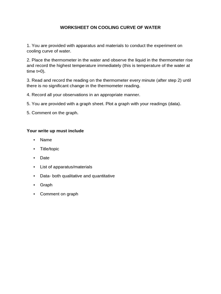 Worksheet On Cooling Curve of Water | PDF