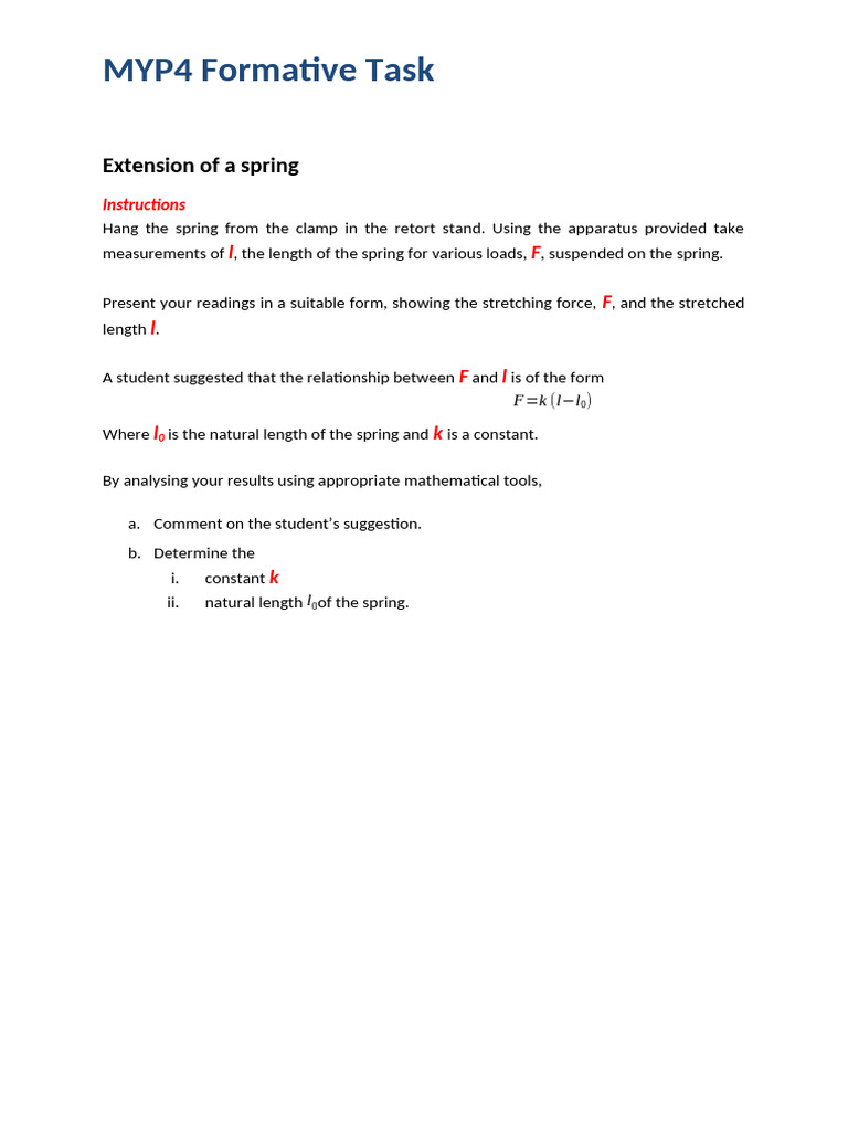 Extension of A Spring - MYP 4 Practical Task | PDF