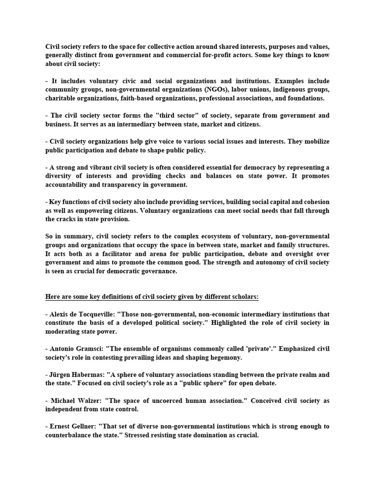 Civil Society Refers To The Space For Collective Action Around Shared ...