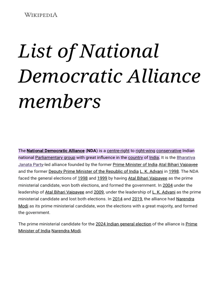 List of National Democratic Alliance Members - Wikipedia | PDF