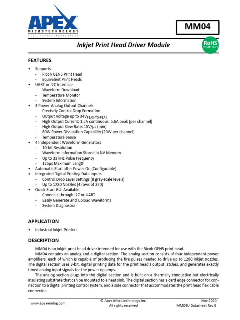 Inkjet Print Head Driver Module: Features | PDF