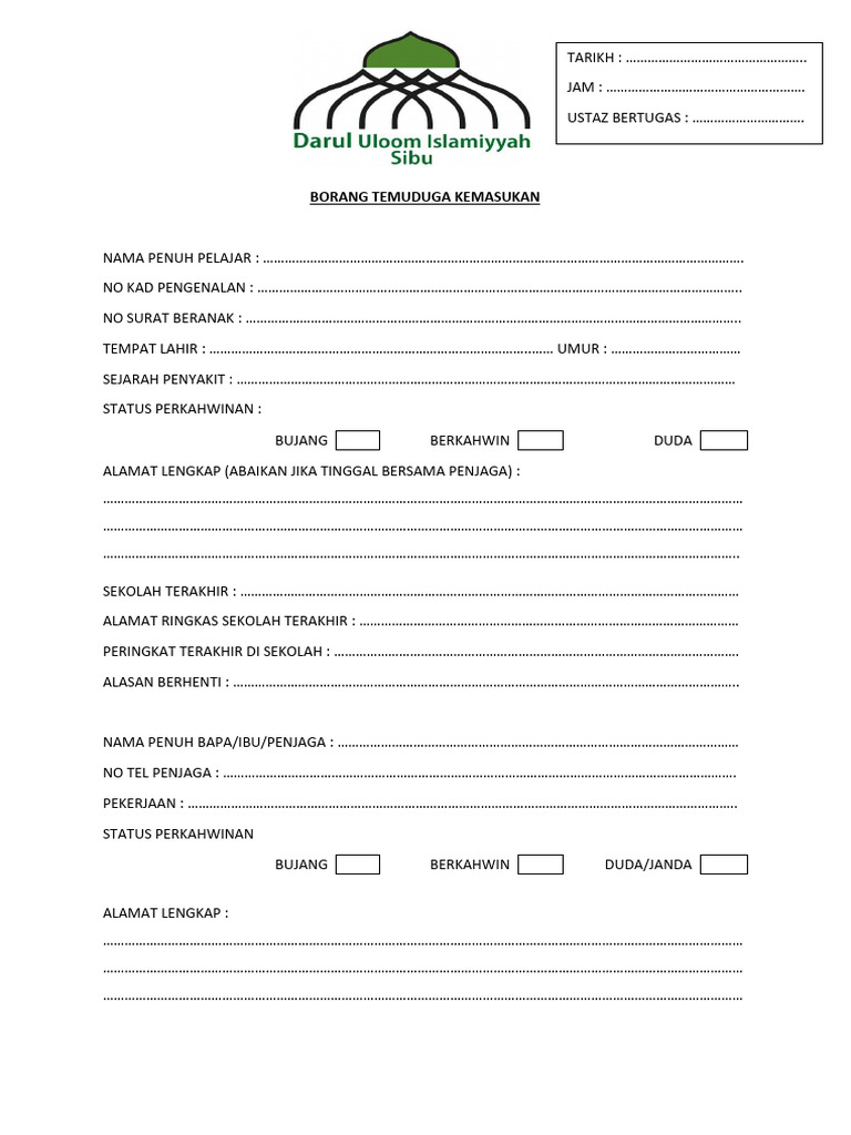Borang Temuduga Kemasukan | PDF | Hukum