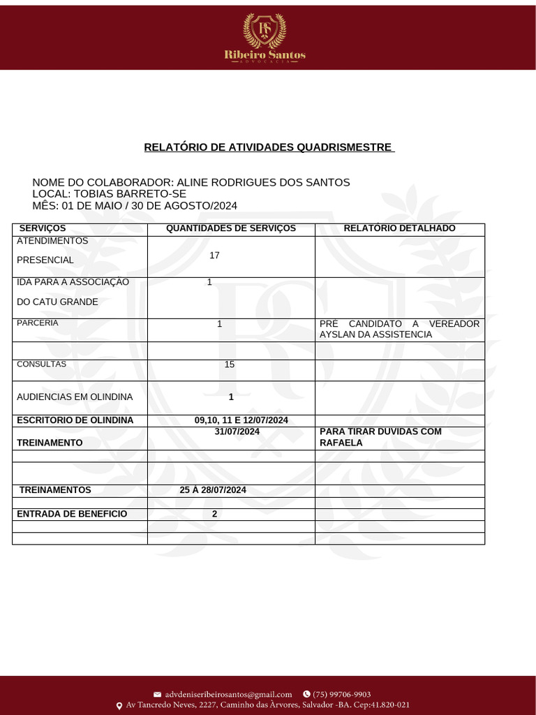 Relatorio - Aline Rodrigues | PDF