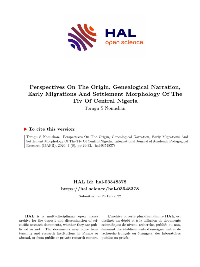 Perspectives On The Origin of Tiv | PDF