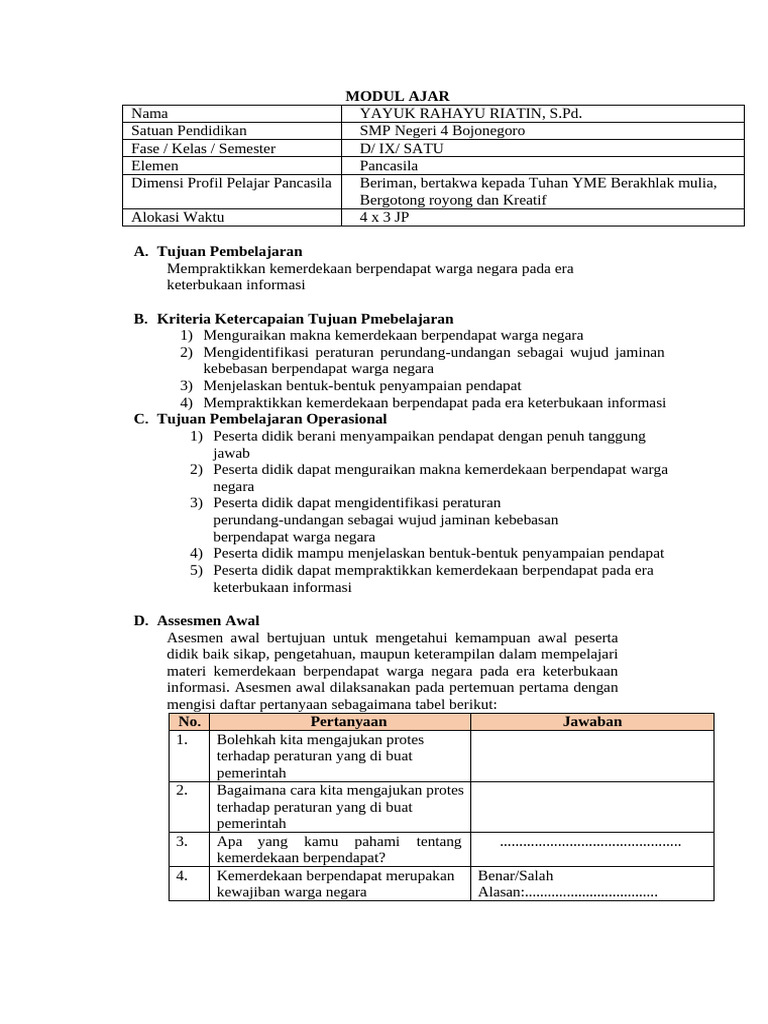 Modul Ajar - Bab - 3 Kls 9 | PDF