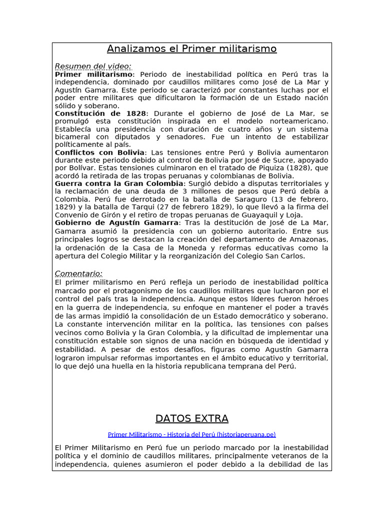 Analizamos El Primer Militarismo | PDF