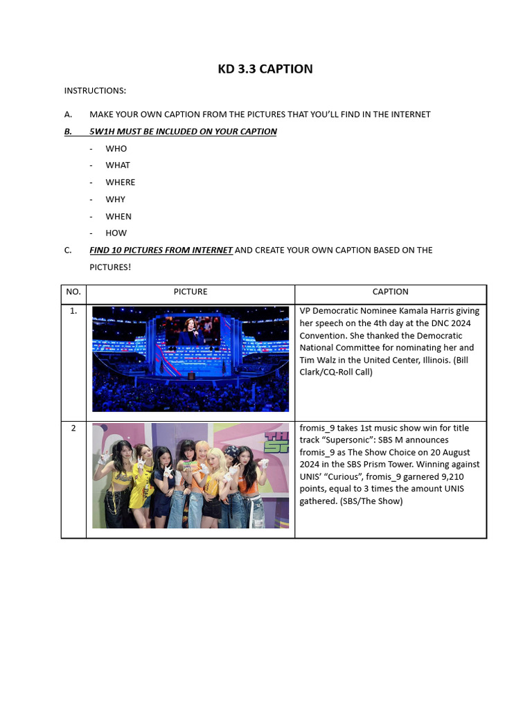CAPTION Worksheet - Tristan | PDF