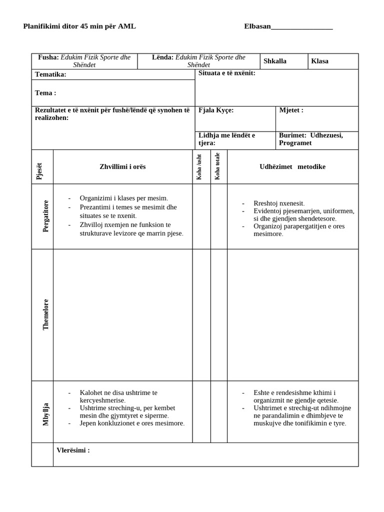 Model Planifikimi Ditor 30 Min | PDF