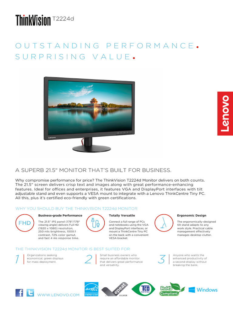 ThinkVision T2224d Datasheet EN | PDF