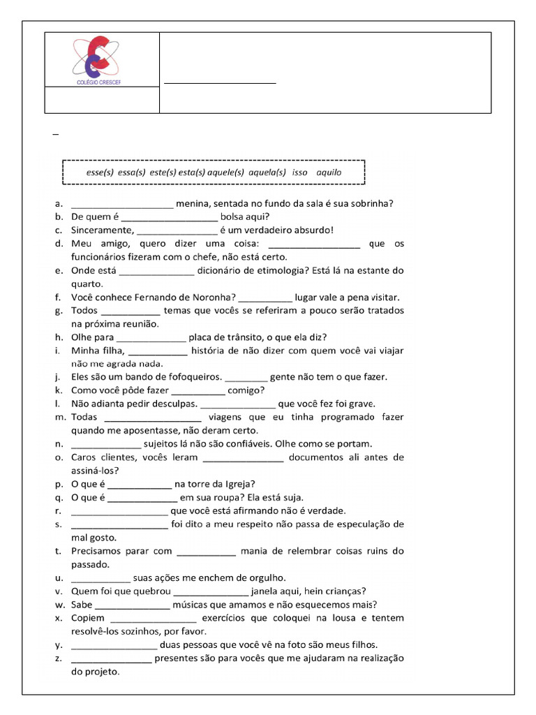 Pronomes Demonstrativos - 5 Ano | PDF