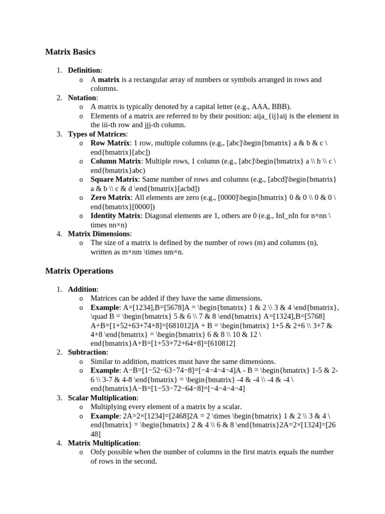 Matrix Basics Notes | PDF