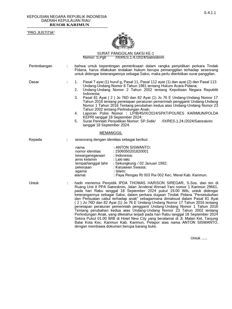 Sp. Gil An. Saksi Anton | PDF