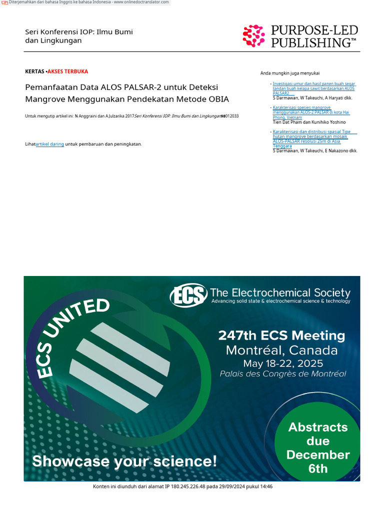 (Indo) Utilization of ALOS PALSAR-2 Data For Mangrove - En.id | PDF