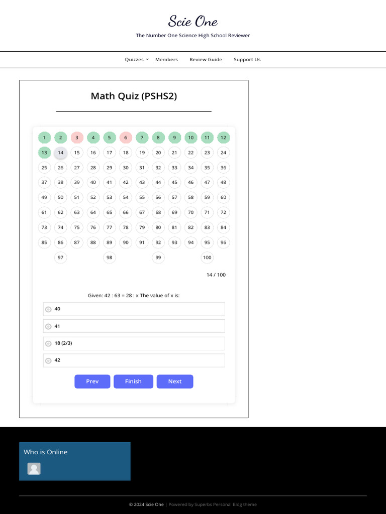 Math Quiz (PSHS2) Scie One Mathematics | PDF