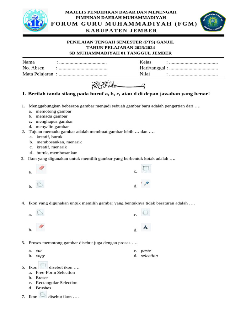 Naskah Soal Pts Kelas 3 SMT 1 2023-2024 | PDF