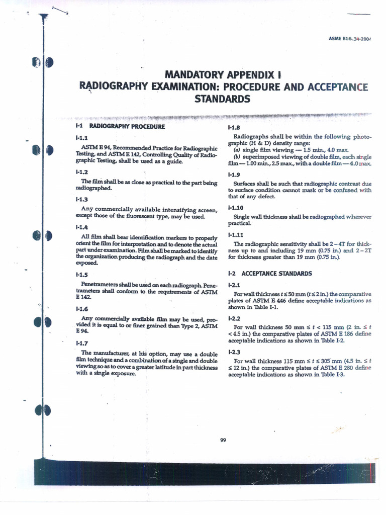 Asme b16.34 Mandatory Appendix L RT Examination | PDF