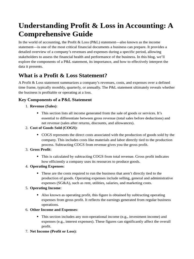 Understanding Profit & Loss in Accounting: A Comprehensive Guide | PDF