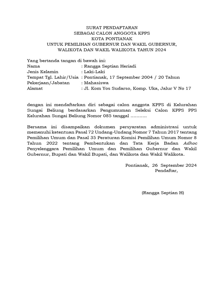 No TPS Surat Pendaftaran | PDF