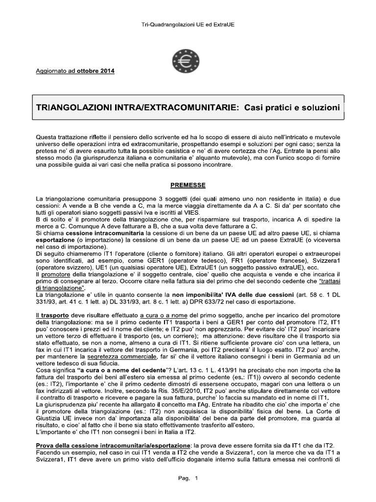 Esportazioni e Triangolazioni UE EXTRA UE | PDF