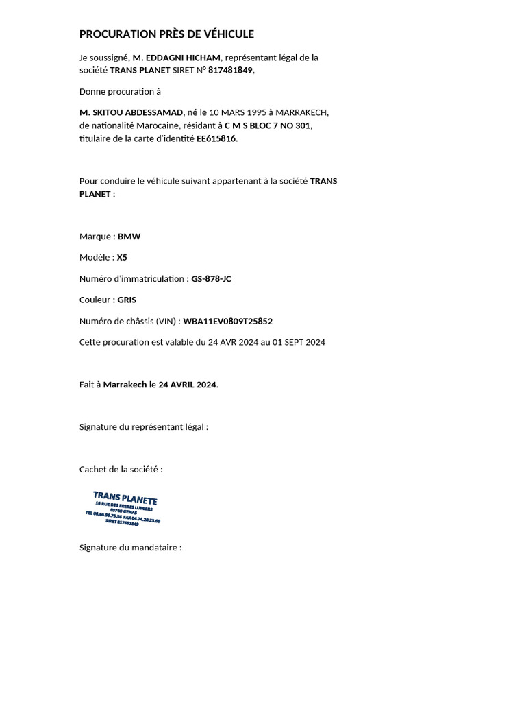 Procuration Voiture | PDF