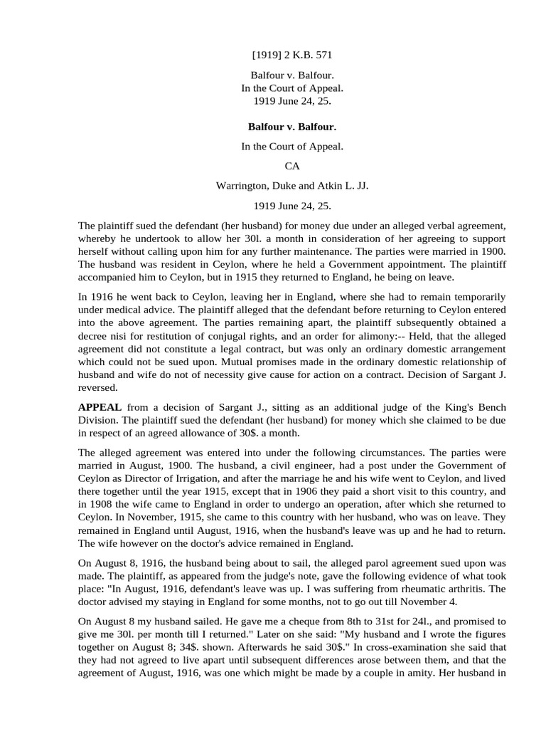 Balfour v. Balfour | PDF