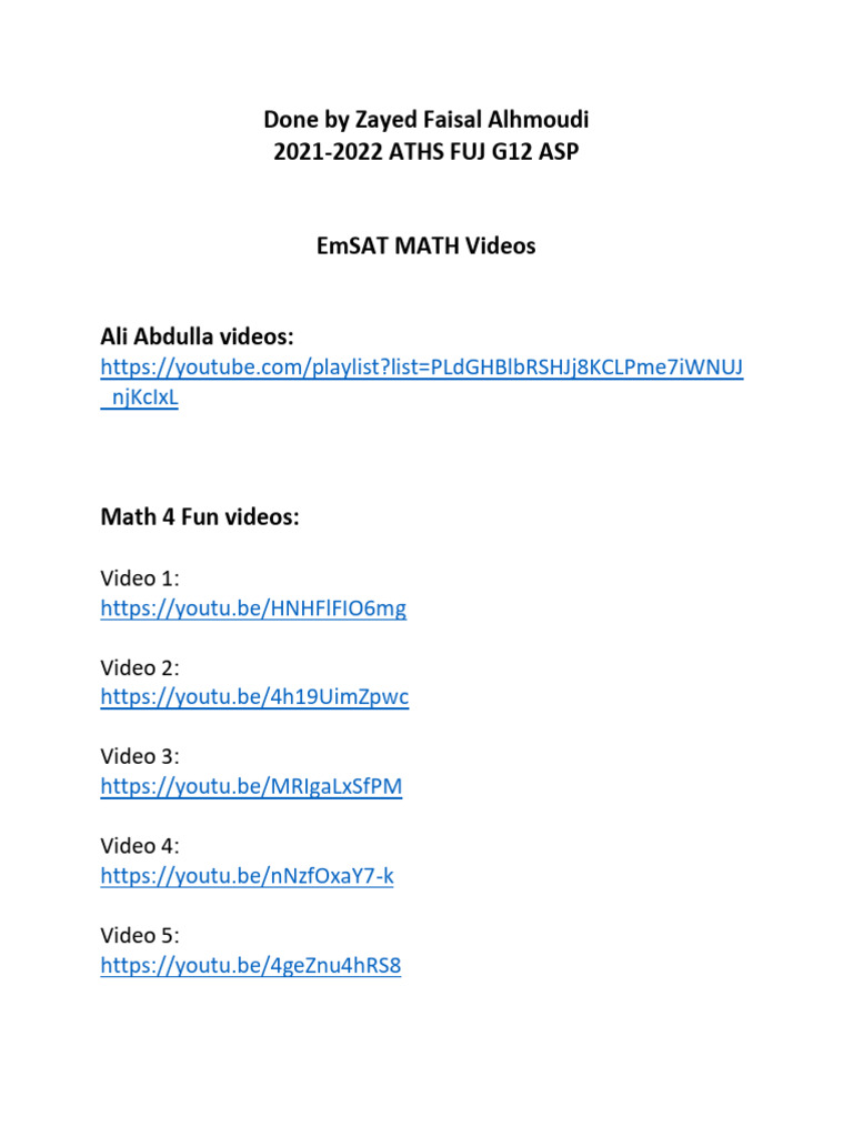Emsat Math Videos | PDF