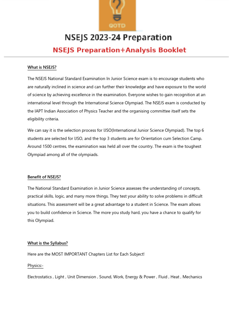 NSEJS Prep+Analysis Booklet @QOTDforOlympiads | PDF