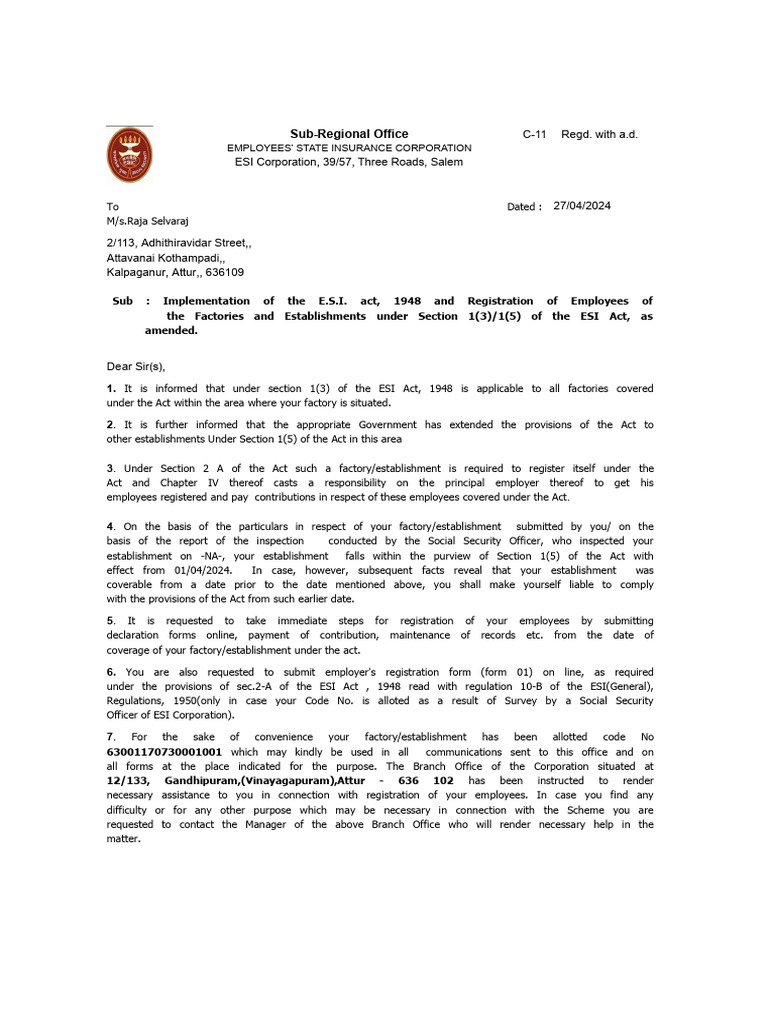 ESI Certificate | PDF