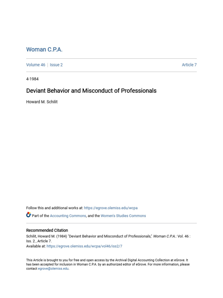 Deviant Behavior and Misconduct of Professionals | PDF | Deviance (Sociology) | Certified Public ...