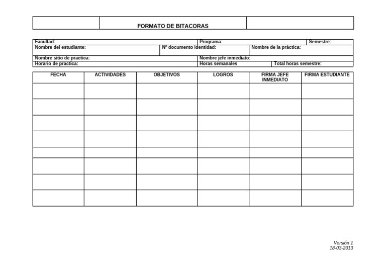 Formato de Bitacoras | PDF