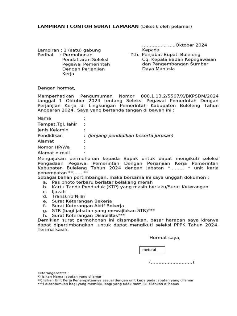 Format Lampiran PPPK 2024 | PDF