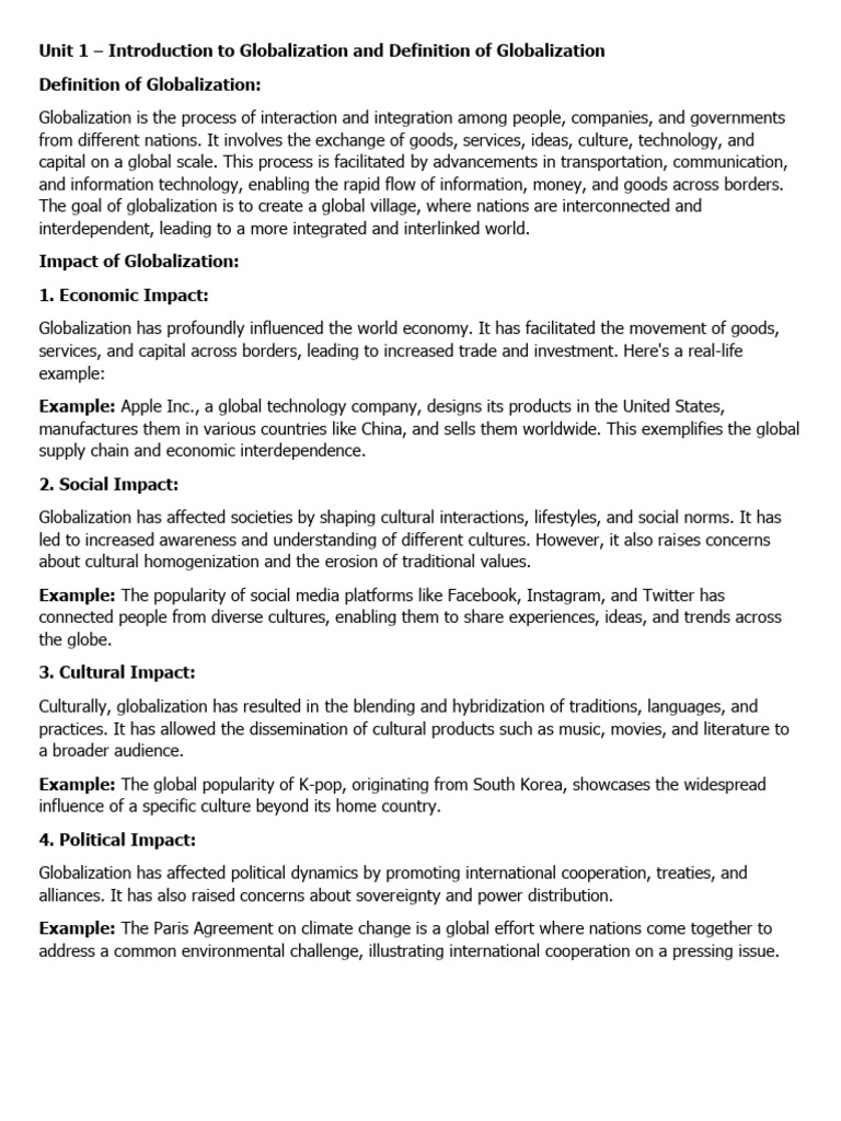 UNIT 1 Intro To Globalization | PDF | Globalization | Finance & Money Management