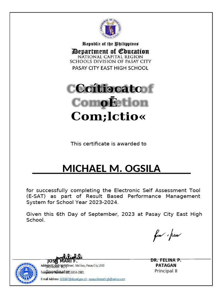 Certicate ESAT SY23-24 MICHAEL M. OGSILA | PDF