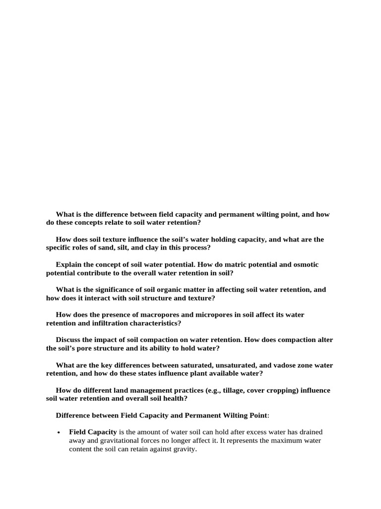 What Is The Difference Between Field Capacity and Permanent Wilting ...
