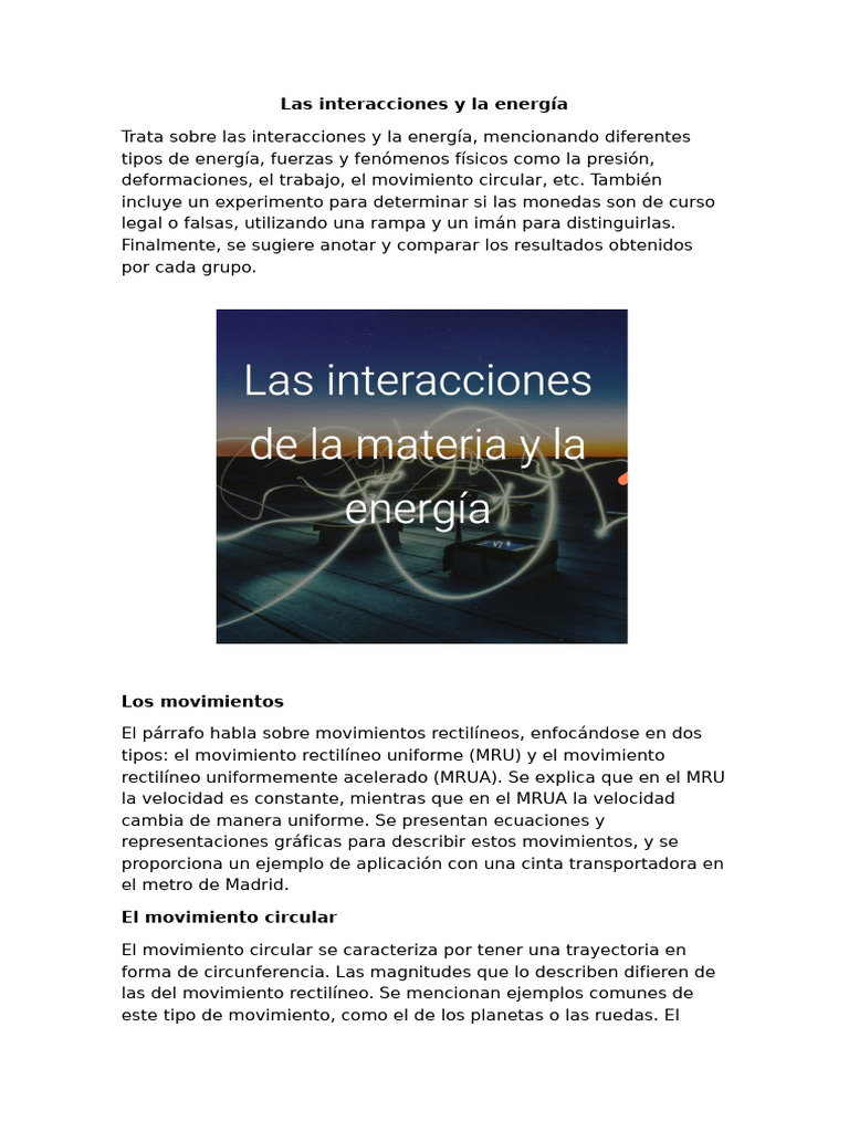 Las Interacciones y La Energía. | PDF