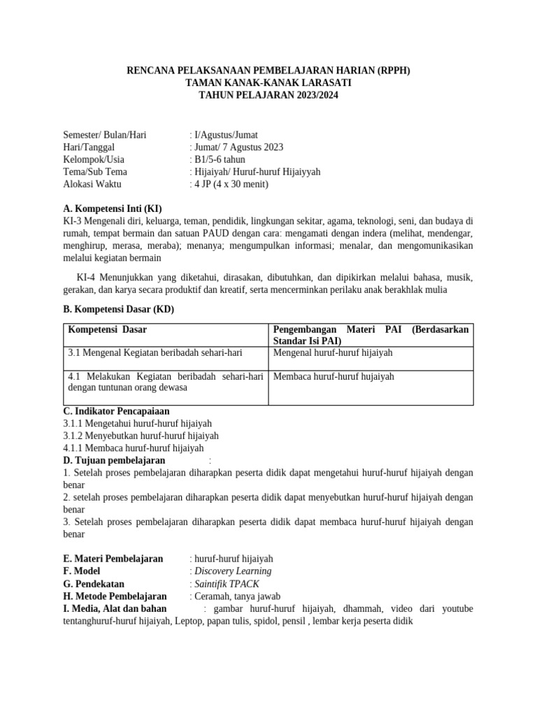 Contoh RPP TK | PDF
