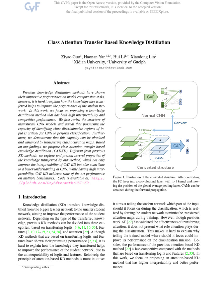 Guo Class Attention Transfer Based Knowledge Distillation CVPR 2023 Paper | PDF
