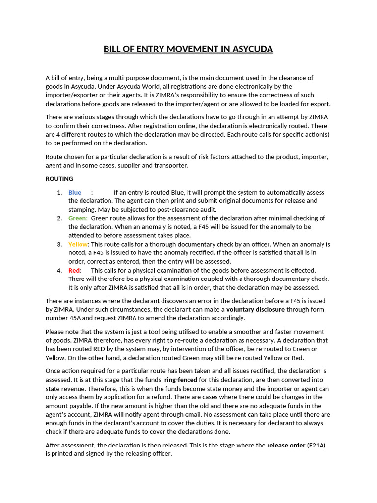 Bill of Entry Movement in Asycuda | PDF