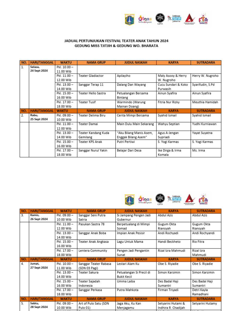 Jadwal Pertunjukan Fta 2024 Ok | PDF