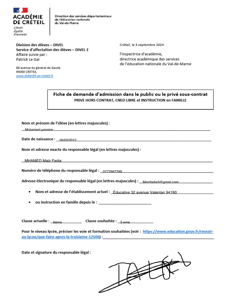 Fiche de Demande D'admission Dans Le Public Ou Le Privé Sous-Contrat-1 ...