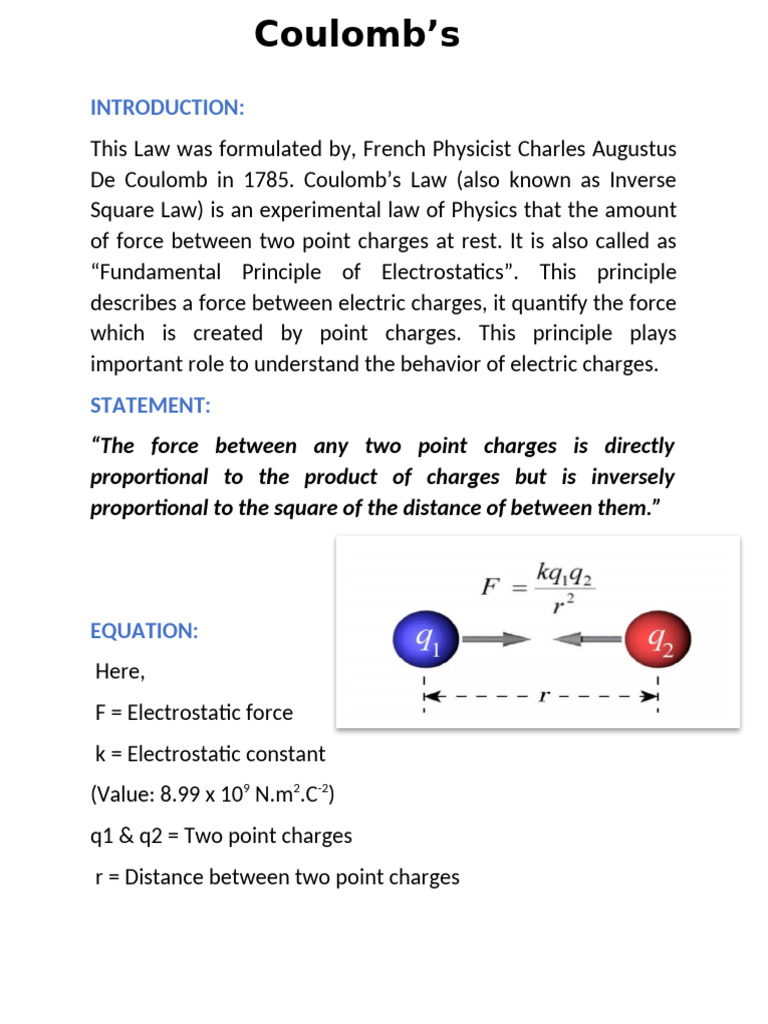 Coulomb's Law AP ASSIGNMENT | PDF | Force | Teaching Methods & Materials