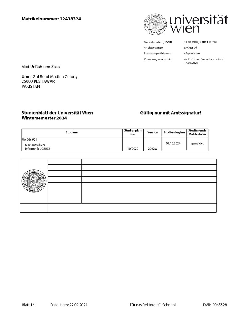 Studentrecordsheet 2024W | PDF